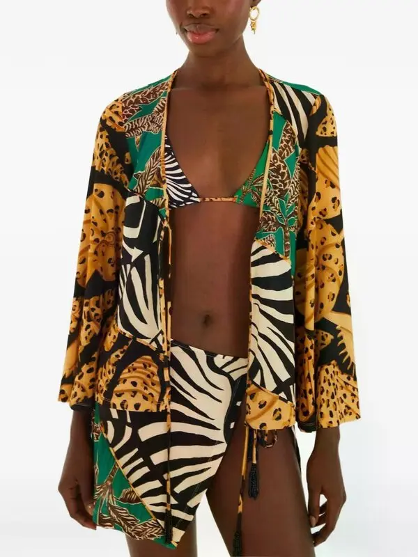 Farm Rio Mixed-print Tie-front Blouse