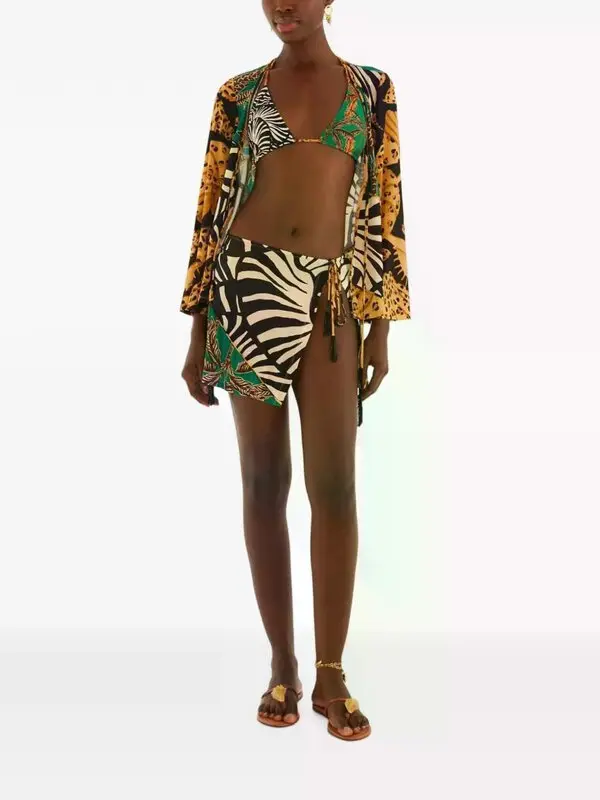 Farm Rio Mixed-print Tie-front Blouse
