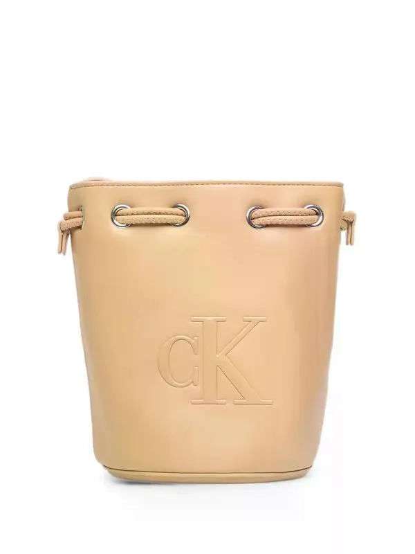 Calvin Klein Embossed Logo Drawstring Bucket Bag - Neutrals