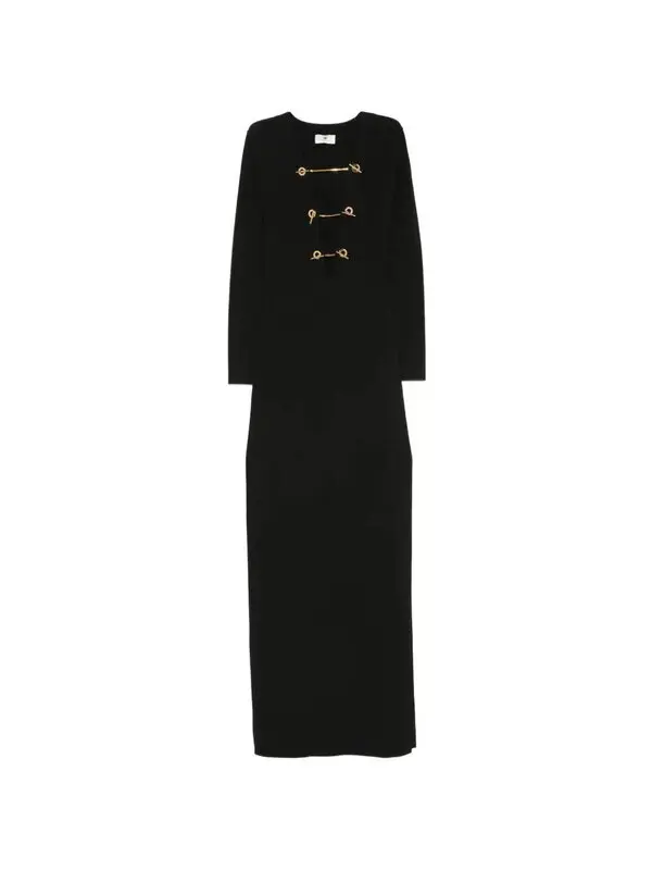 Elisabetta Franchi Ribbed Maxi Dress With Gold-tone Hardware - Black