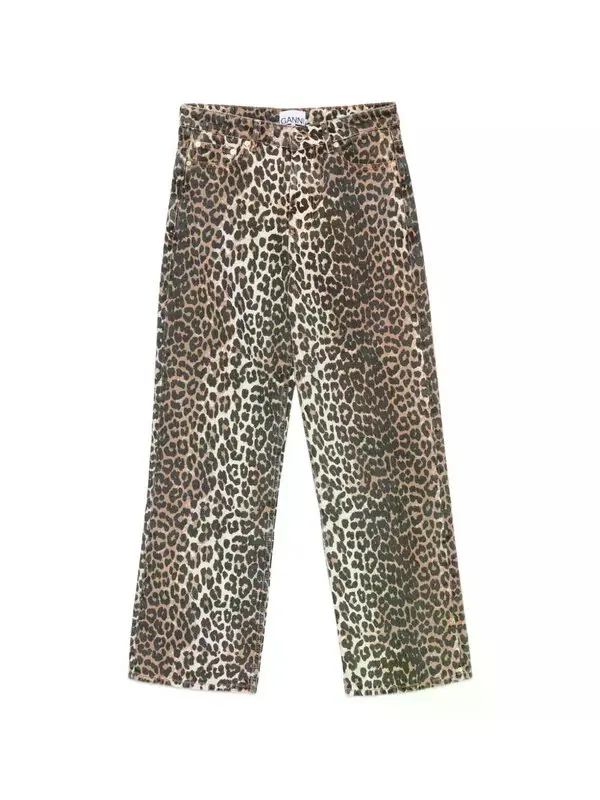 GANNI Leopard Print Wide Leg Jeans - Neutrals