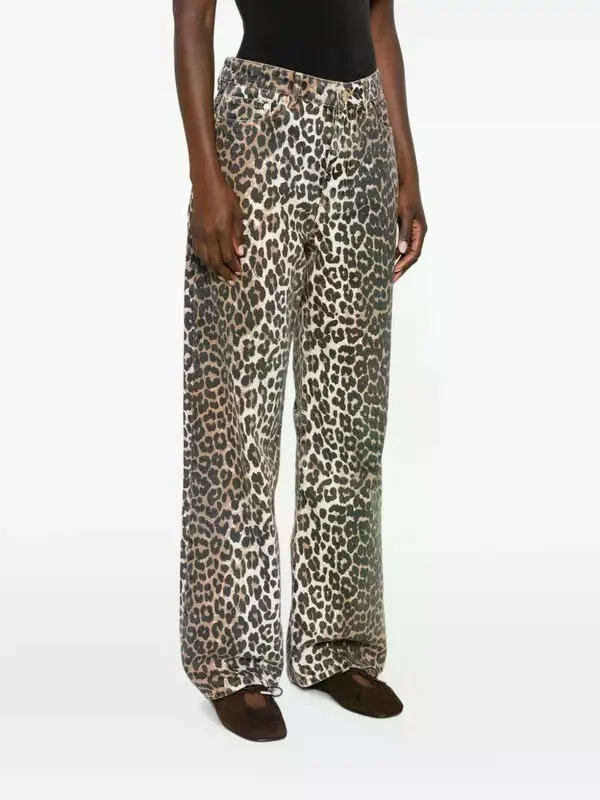 GANNI Leopard Print Wide Leg Jeans