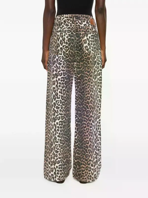 GANNI Leopard Print Wide Leg Jeans