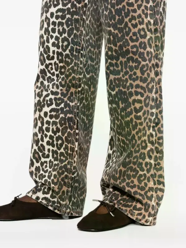 GANNI Leopard Print Wide Leg Jeans