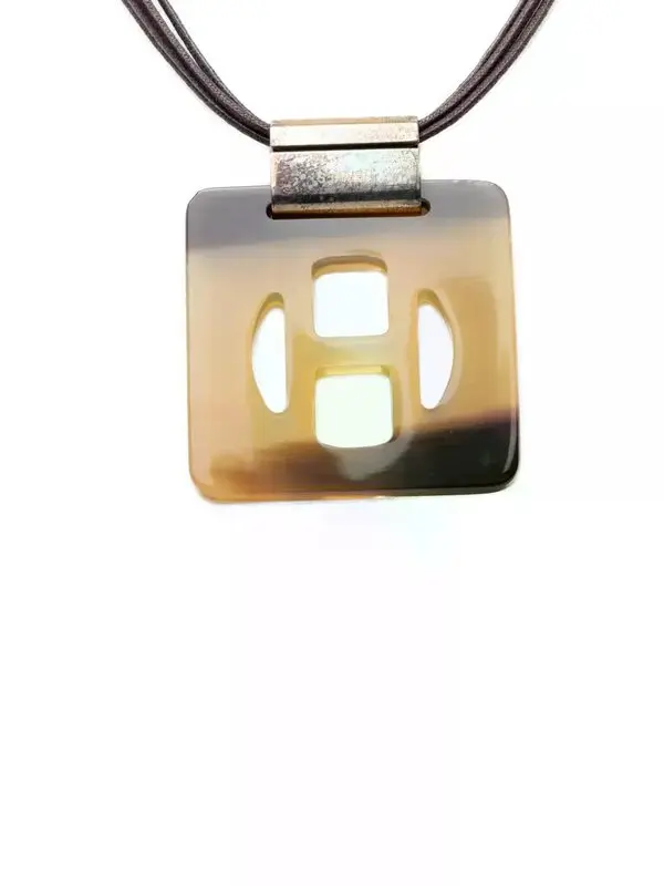 Hermès 20th Century Buffalo Horn Square Pendant Necklace - Brown