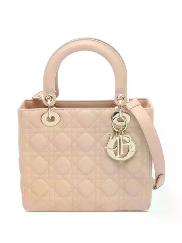 Dior 2000-2026 Medium Lambskin Cannage Lady Satchel - Pink