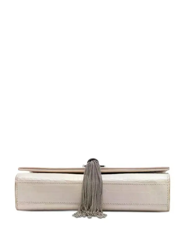 Saint Laurent Medium Croc Embossed Leather Monogram Kate Tassel Crossbody Bag - Brown