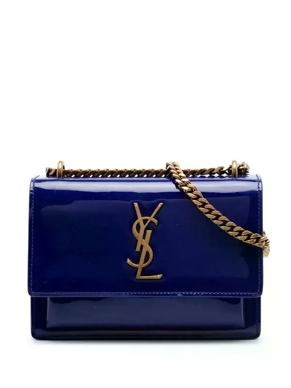 Saint Laurent Patent Monogram Sunset Crossbody Bag - Blue