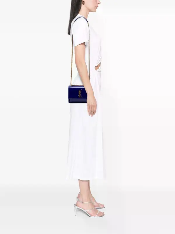 Saint Laurent Patent Monogram Sunset Crossbody Bag - Blue