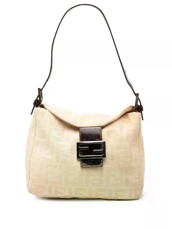 Fendi Zucca Canvas Double Flap Shoulder Bag - Neutrals