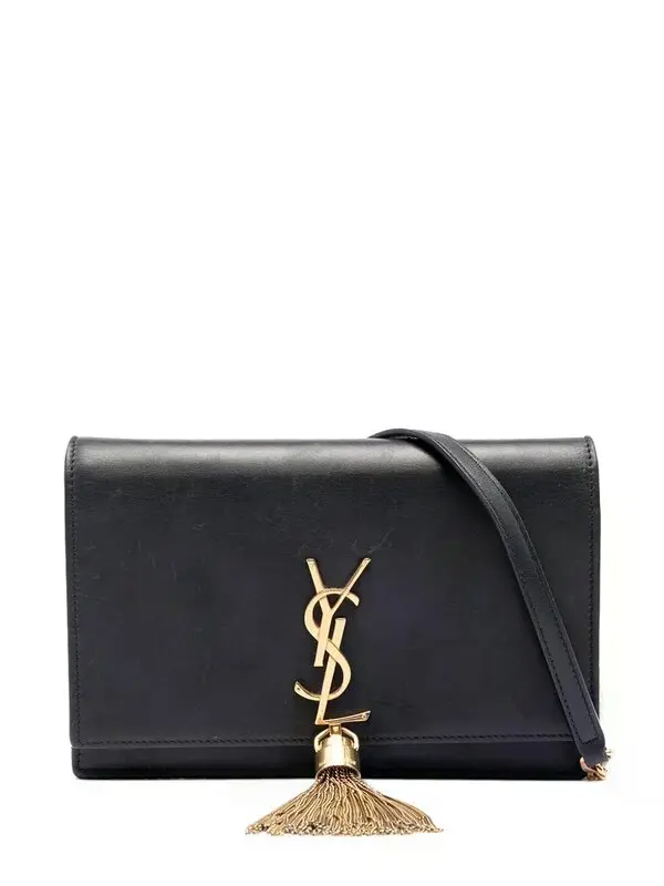 Saint Laurent Smooth Calfskin Monogram Kate Tassel Chain Wallet Crossbody Bag - Black