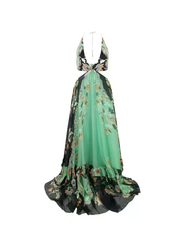 Roberto Cavalli Floral Print Cut-out Maxi Dress - Green