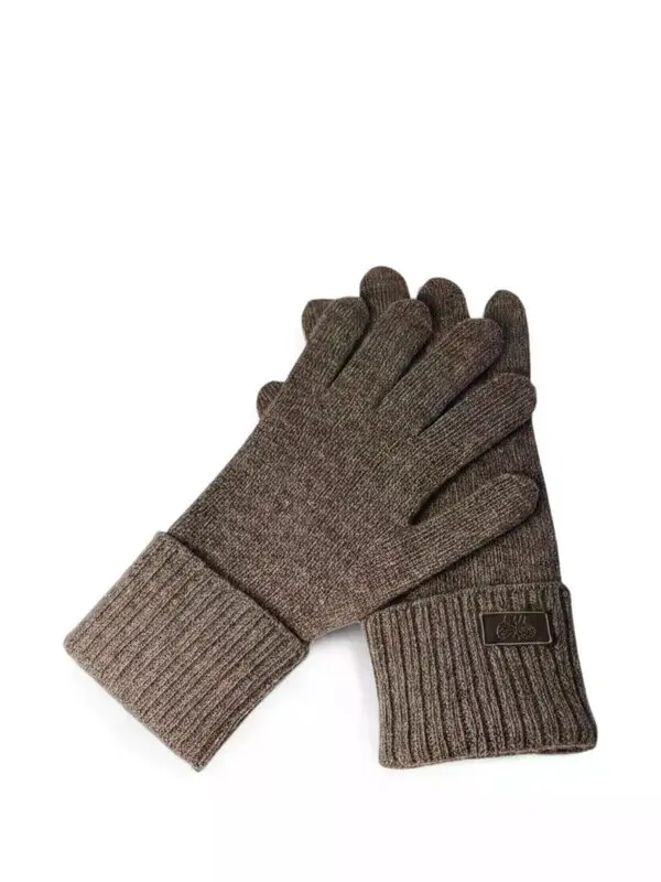 Max Mara Ribbed Knit Gloves With Logo Patch - Brown