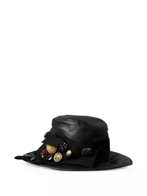 Dolce & Gabbana Embellished Leather Wide Brim Hat
