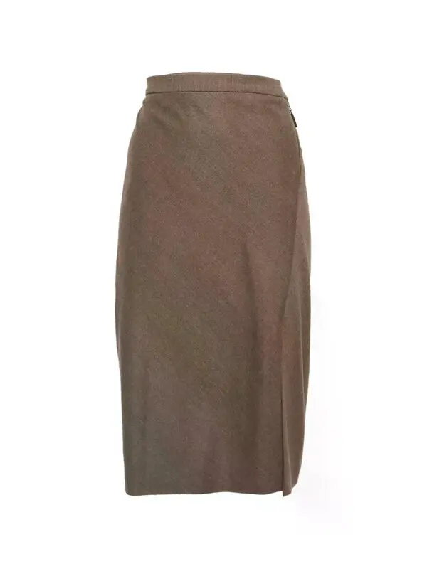 Brunello Cucinelli Diagonal Weave Pencil Midi Skirt - Brown