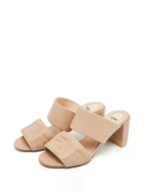 Fendi Beige Leather Ff Motif Block Heel Sandals