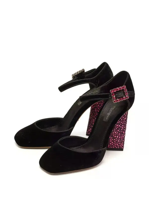 Dolce & Gabbana Embellished Velvet Mary Jane Block Heel Pumps