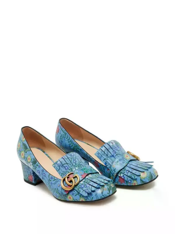 Gucci Gg Marmont Floral Print Leather Heeled Pumps