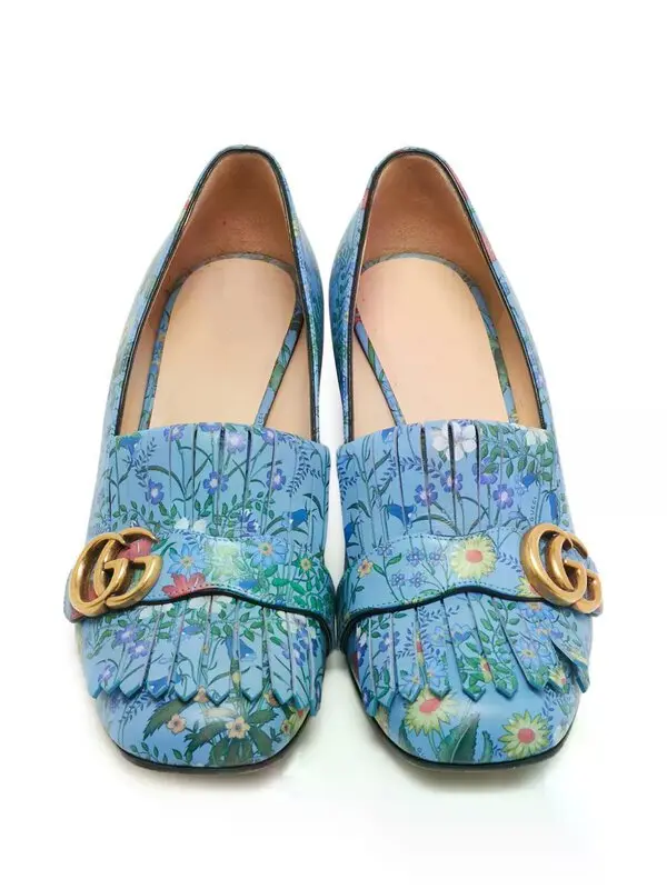 Gucci Gg Marmont Floral Print Leather Heeled Pumps