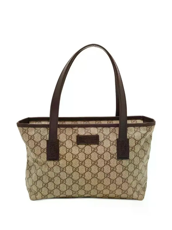 Gucci Gg Supreme Tote Bag With Leather Trim - Neutrals