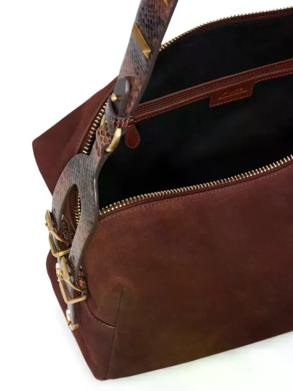 Pinko Suede Shoulder Bag With Snake-effect Trim - Brown