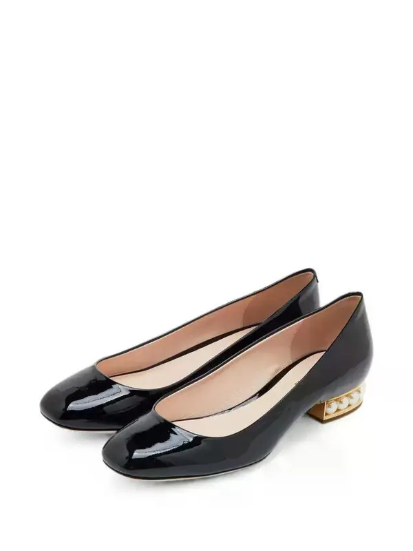 NICHOLAS KIRKWOOD Patent Leather Pumps With Faux Pearl Embellished Heel - Black