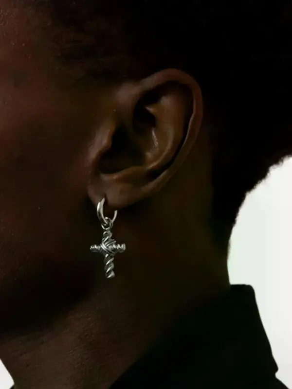 YOJ Cross Pendant Hoop Earrings - Silver