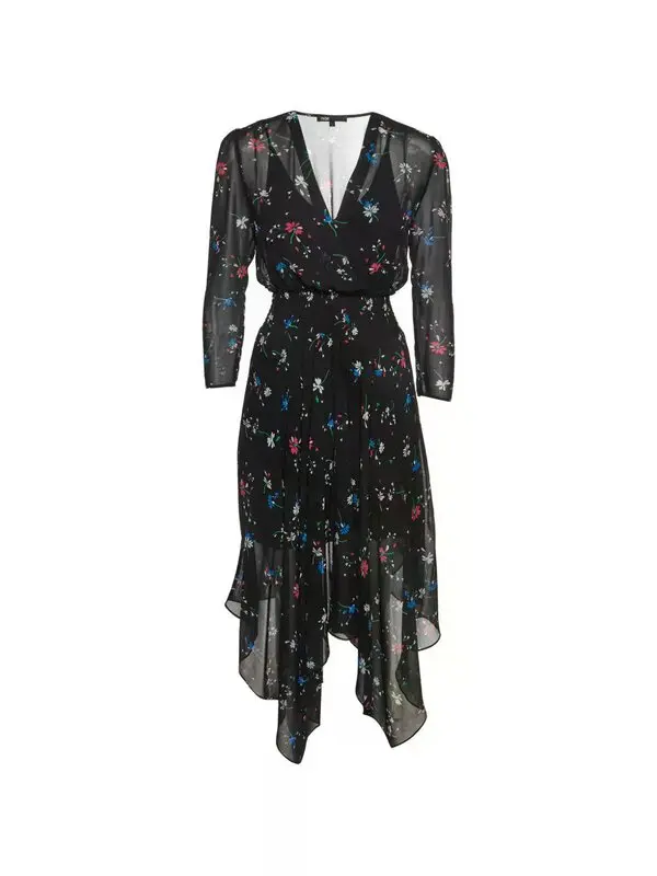 Maje Floral Print Tiered Midi Dress