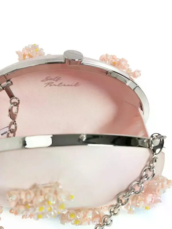 SELF-PORTRAIT Floral-appliqué Satin Clutch Bag