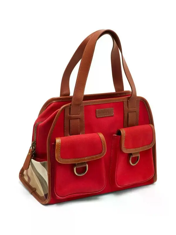 Burberry Nova Check Satchel Bag - Red