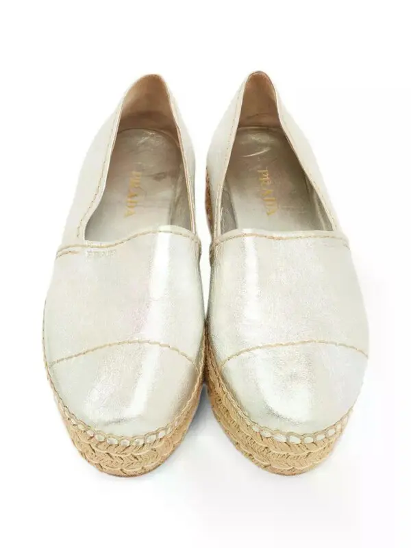 Prada Metallic Leather Platform Espadrilles