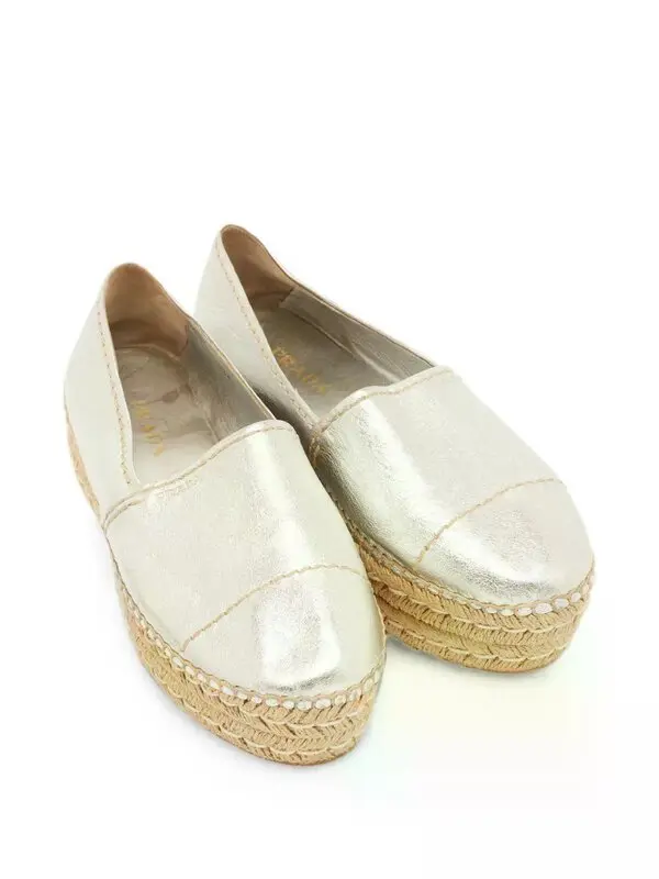 Prada Metallic Leather Platform Espadrilles