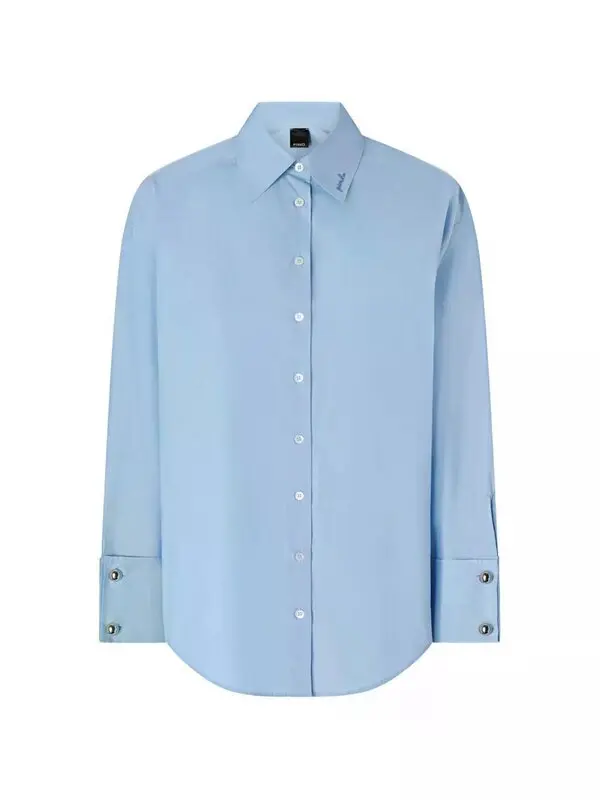 Pinko Cotton Poplin Shirt With Slogan Detail - Blue