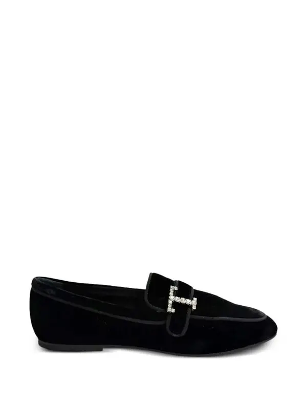 TOD'S Crystal-embellished Velvet Loafers - Black