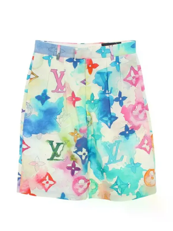 LOUIS VUITTON Watercolor Monogram Print Cotton Shorts - White