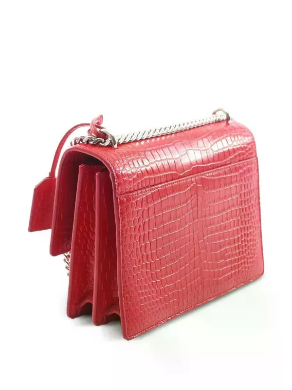 Saint Laurent Sunset Croc-embossed Shoulder Bag - Red