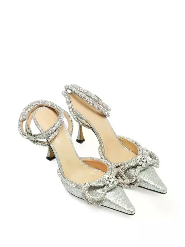 Mach & Mach Double Bow Glitter Pumps With Crystal Embellishments