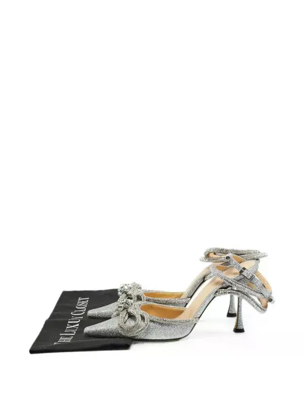 Mach & Mach Double Bow Glitter Pumps With Crystal Embellishments