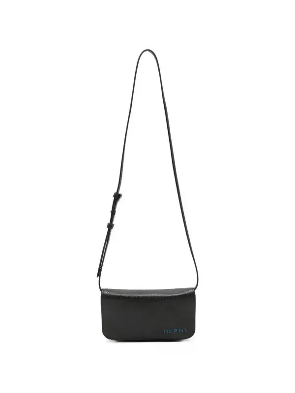 Marni Logo-motif Leather Messenger Bag - Black