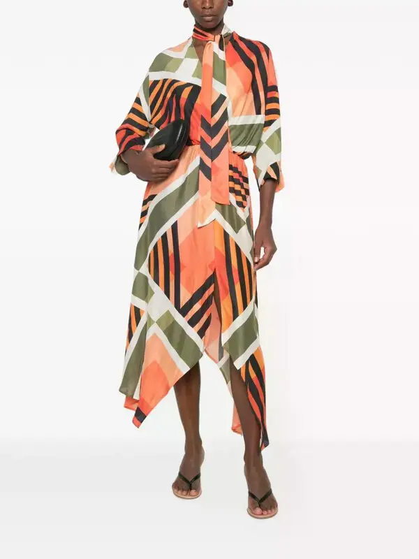 SIMONA CORSELLINI Geometric Print V-neck Pussy-bow Dress