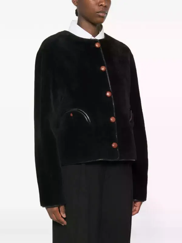 BLAZÉ MILANO Shearling Jacket With Leather Trim - Black