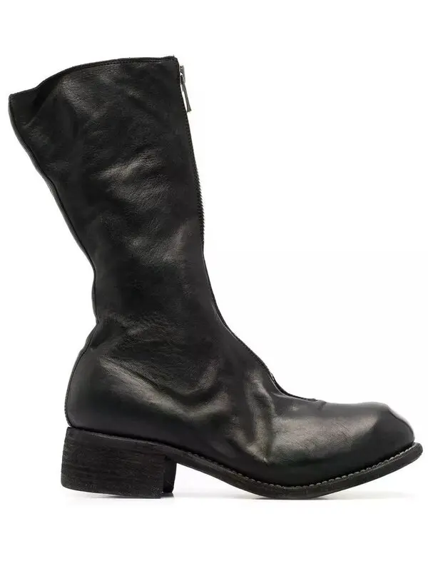 Guidi Front-zip Leather Boots - Black