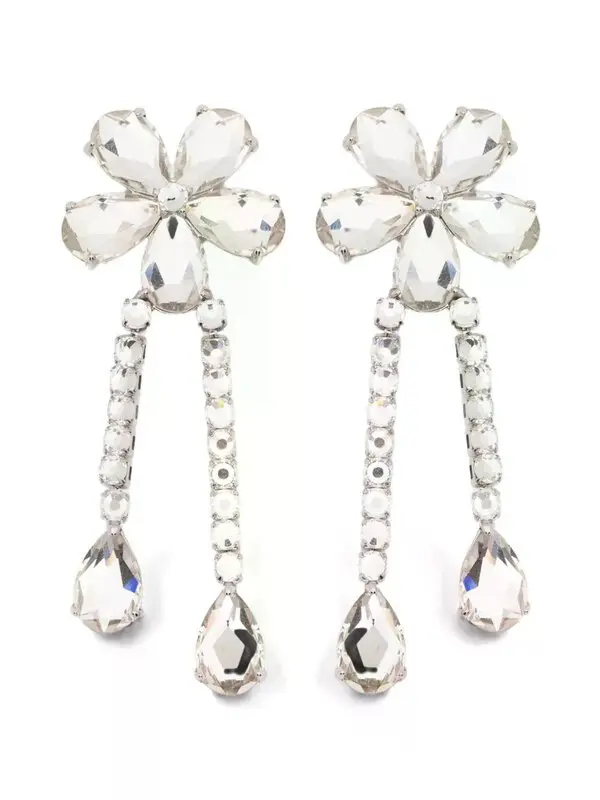 SELF-PORTRAIT Crystal Flower Droplet Earrings - Silver