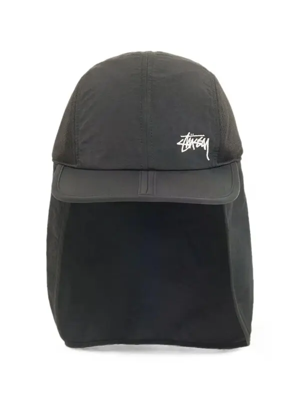 StÜssy Logo Embroidered Panel Cap - Black