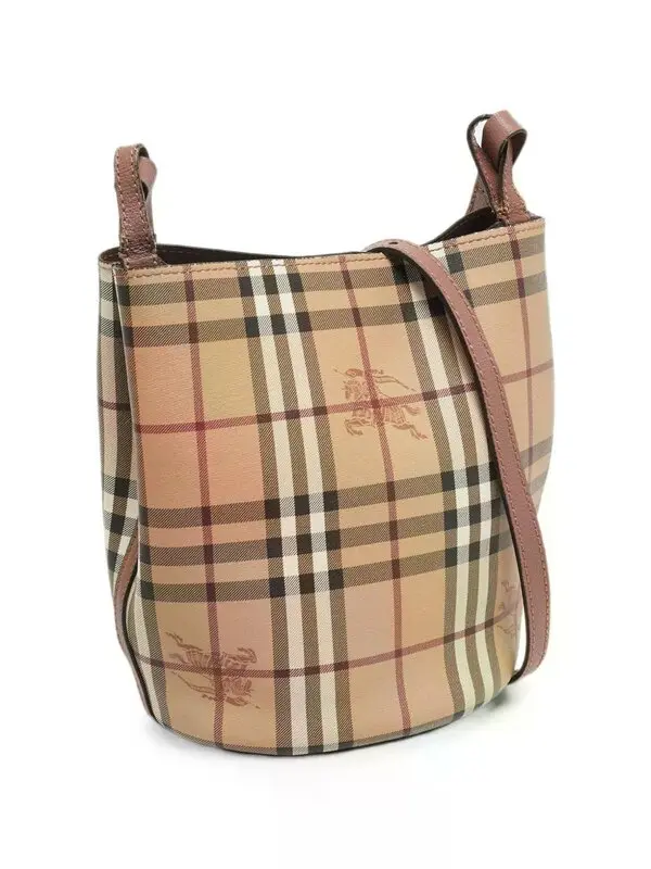 Burberry Haymarket Check Leather Trim Bucket Bag - Neutrals