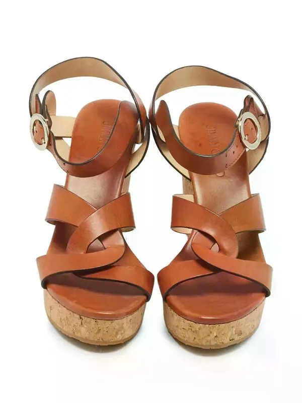 JIMMY CHOO Leather Wedge Sandals