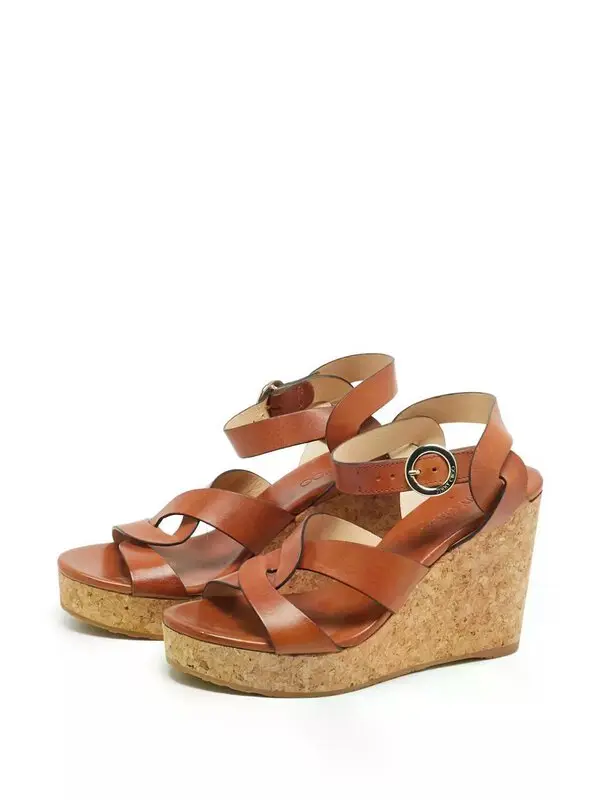JIMMY CHOO Leather Wedge Sandals - Brown