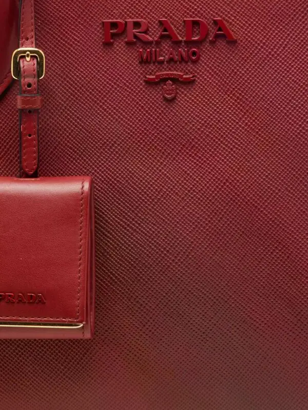 Prada Monochrome Leather Tote Bag - Red