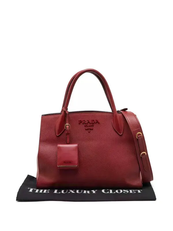 Prada Monochrome Leather Tote Bag - Red