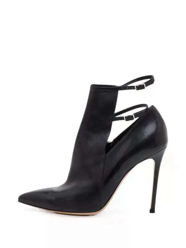 GIANVITO ROSSI Leather Pointed Toe Double Buckle Heeled Ankle Boots - Black
